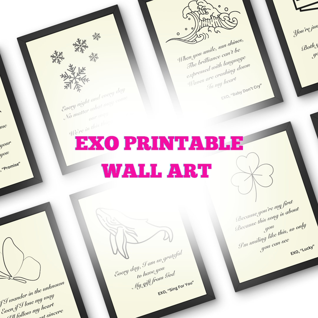 Set of 10 EXO Printable Wall Art, EXO Quote, Kpop Wall Art, Black and ...