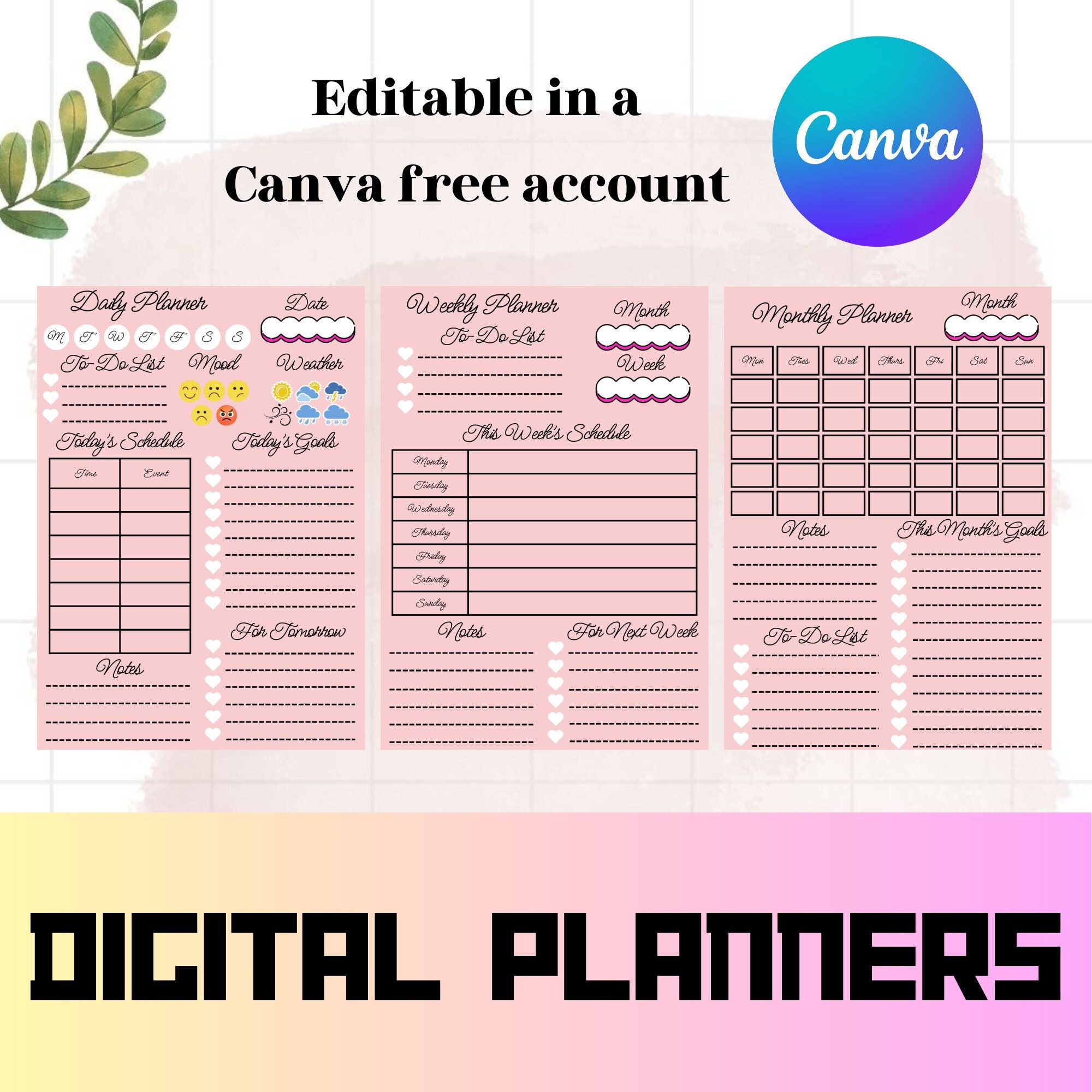 Canva Digital Planner Template, Daily Planner, Weekly Planner, Monthly ...