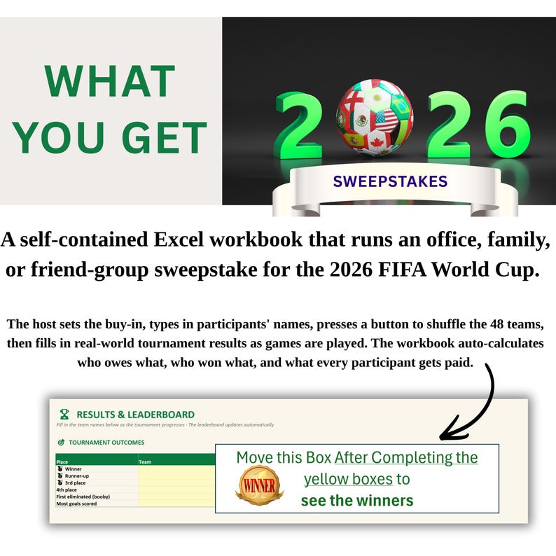 World Cup Football Sweepstake Spreadsheet— Customizable Prize Split, 8 ...