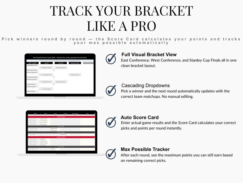 NHL Playoff Bracket Tracker 2026 Spreadsheet With Auto Score Card ...