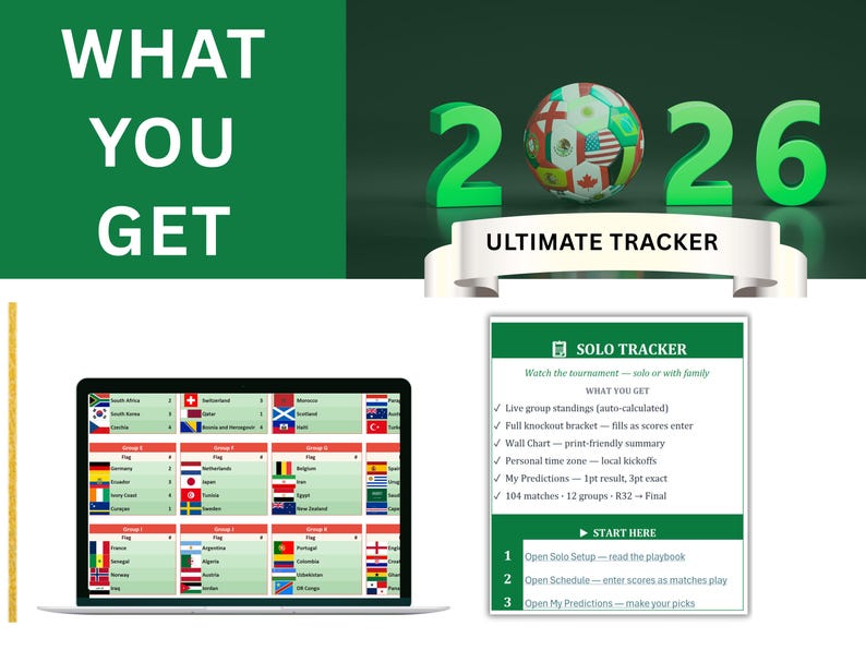 2026 World Cup Match Tracker Spreadsheet: Auto Bracket, Time Zone ...