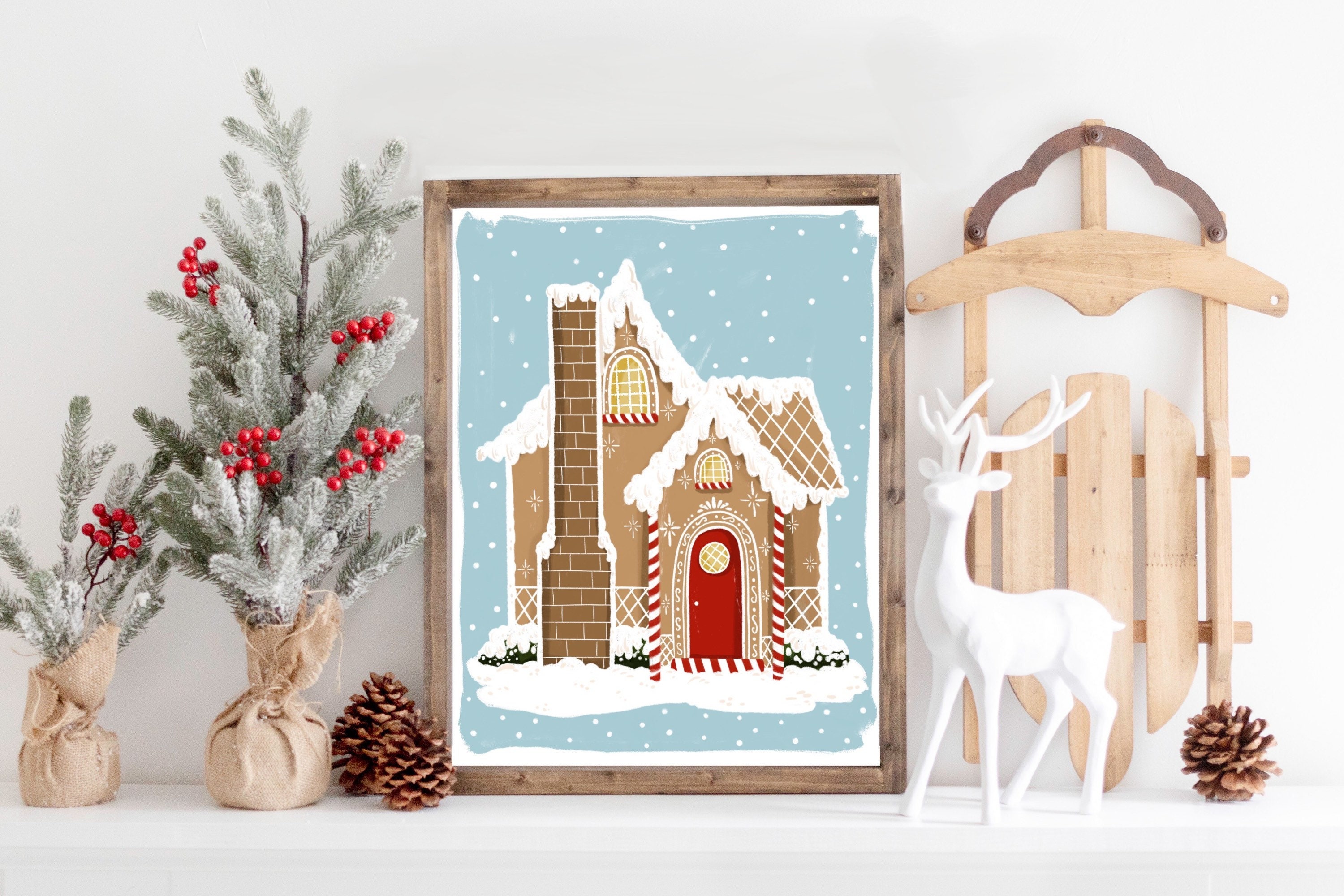 Gingerbread House Christmas Art Holiday Illustration Print Multiple ...