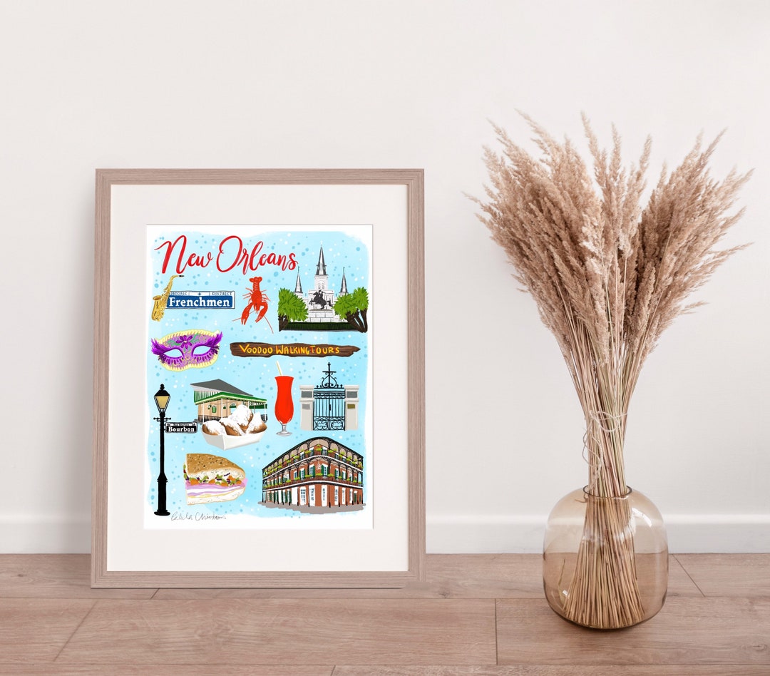 New Orleans Louisiana NOLA Illustrated Map Print of Illustration - Etsy