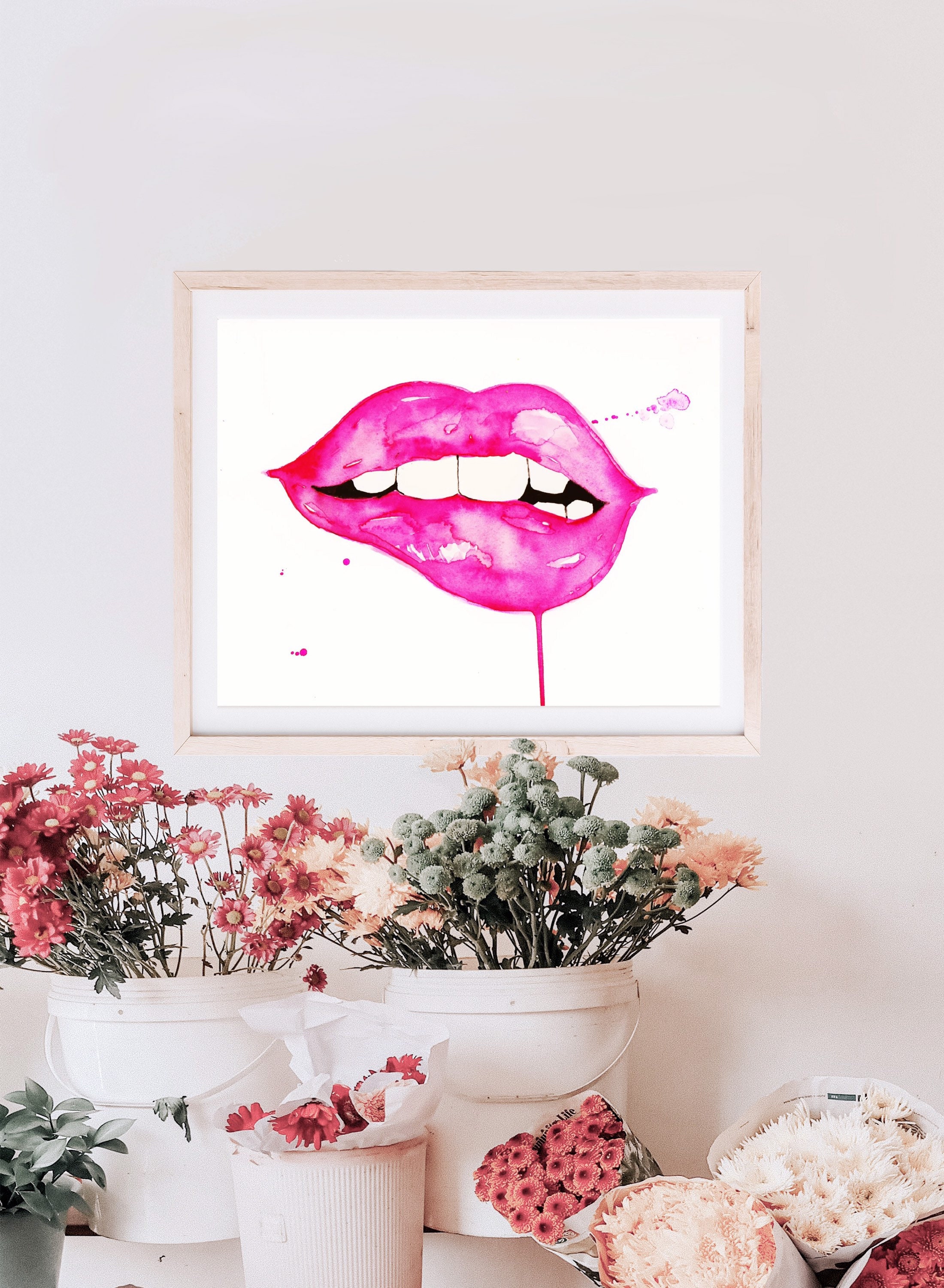 Pouty Pink Lips Print of Original Watercolor Illustration - Etsy
