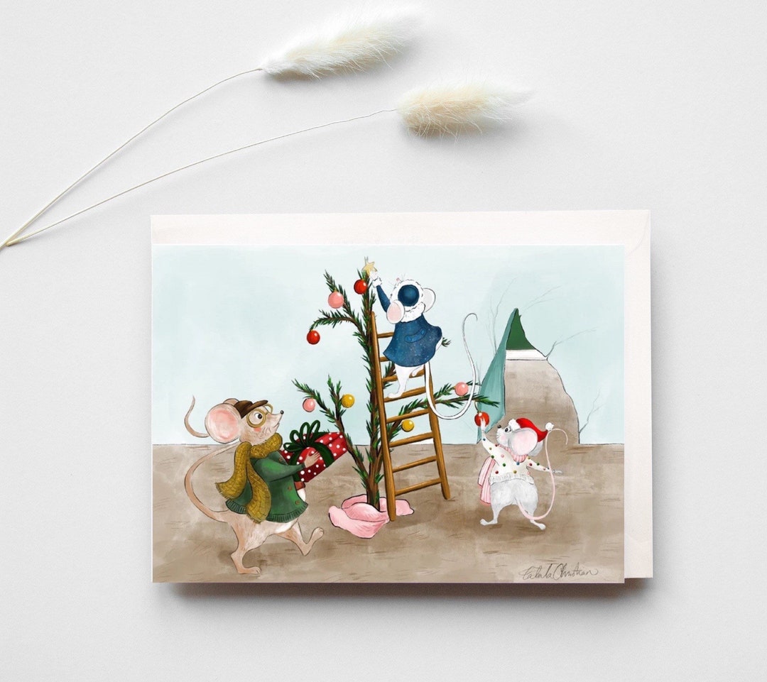 Christmas Mice Decorating the Tree Christmas Card Set of 8 - Etsy