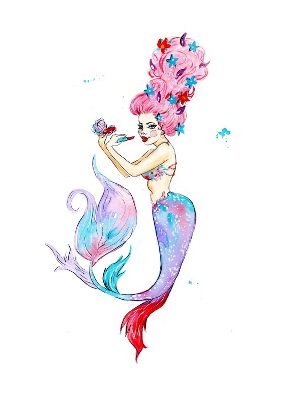 Marie Antoinette Mermaid Print of Original Watercolor | Etsy