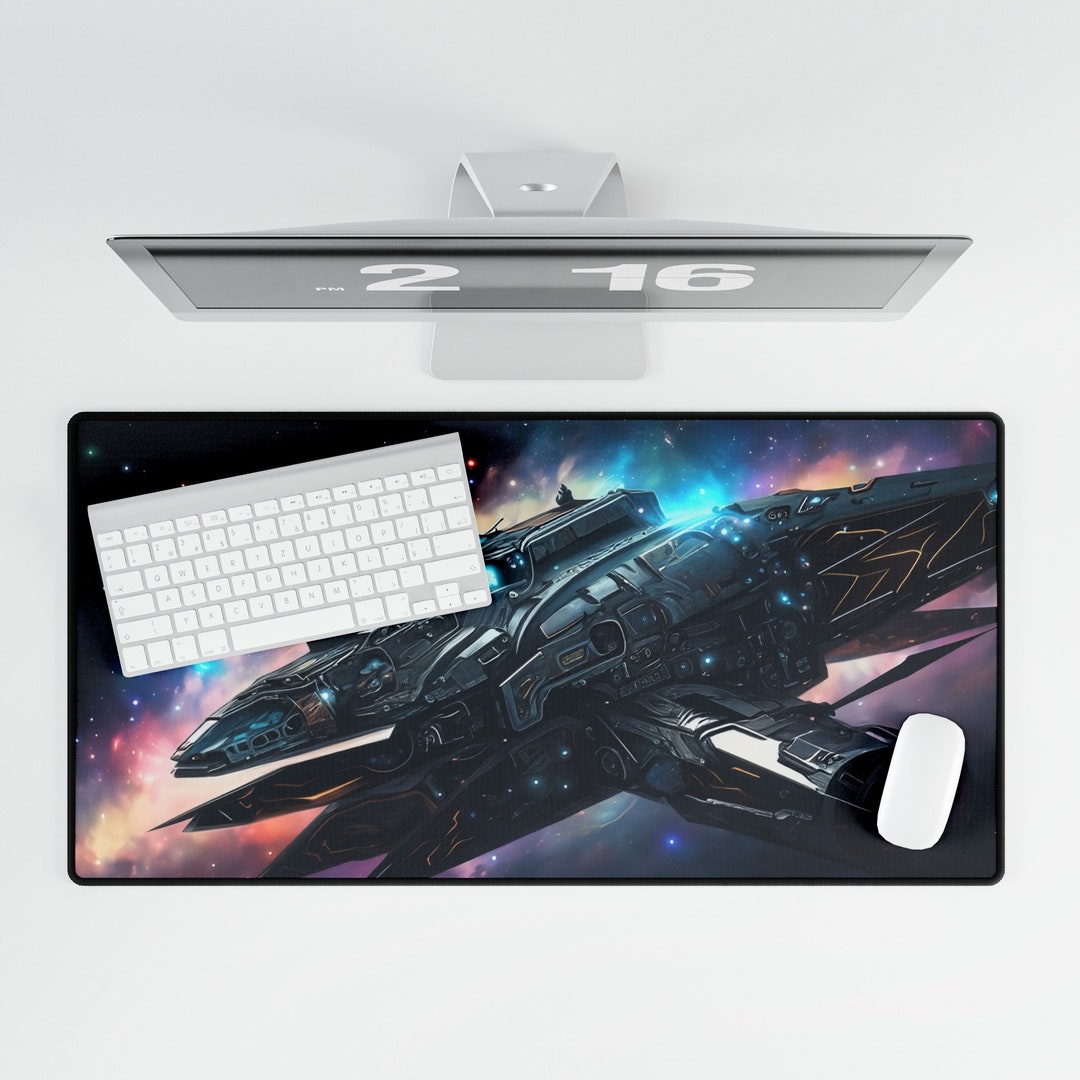 Fantasy Style Spaceship Desk Mat, Universal Mouse Pad, Space Scene Desk ...