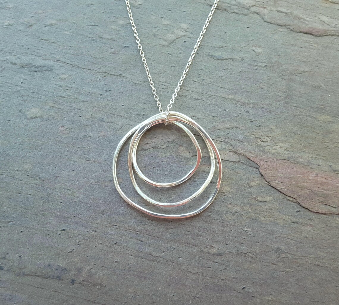 Sterling Silver Necklace 3 Ring Necklace Loop Necklace - Etsy