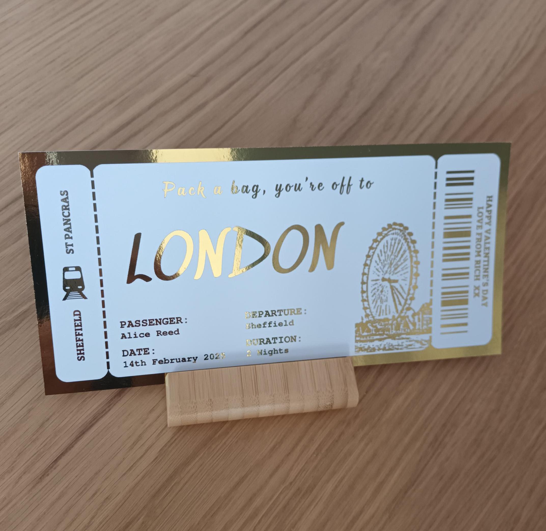 Personalised London Trip Foil Ticket: Holiday Reveal Keepsake Voucher ...