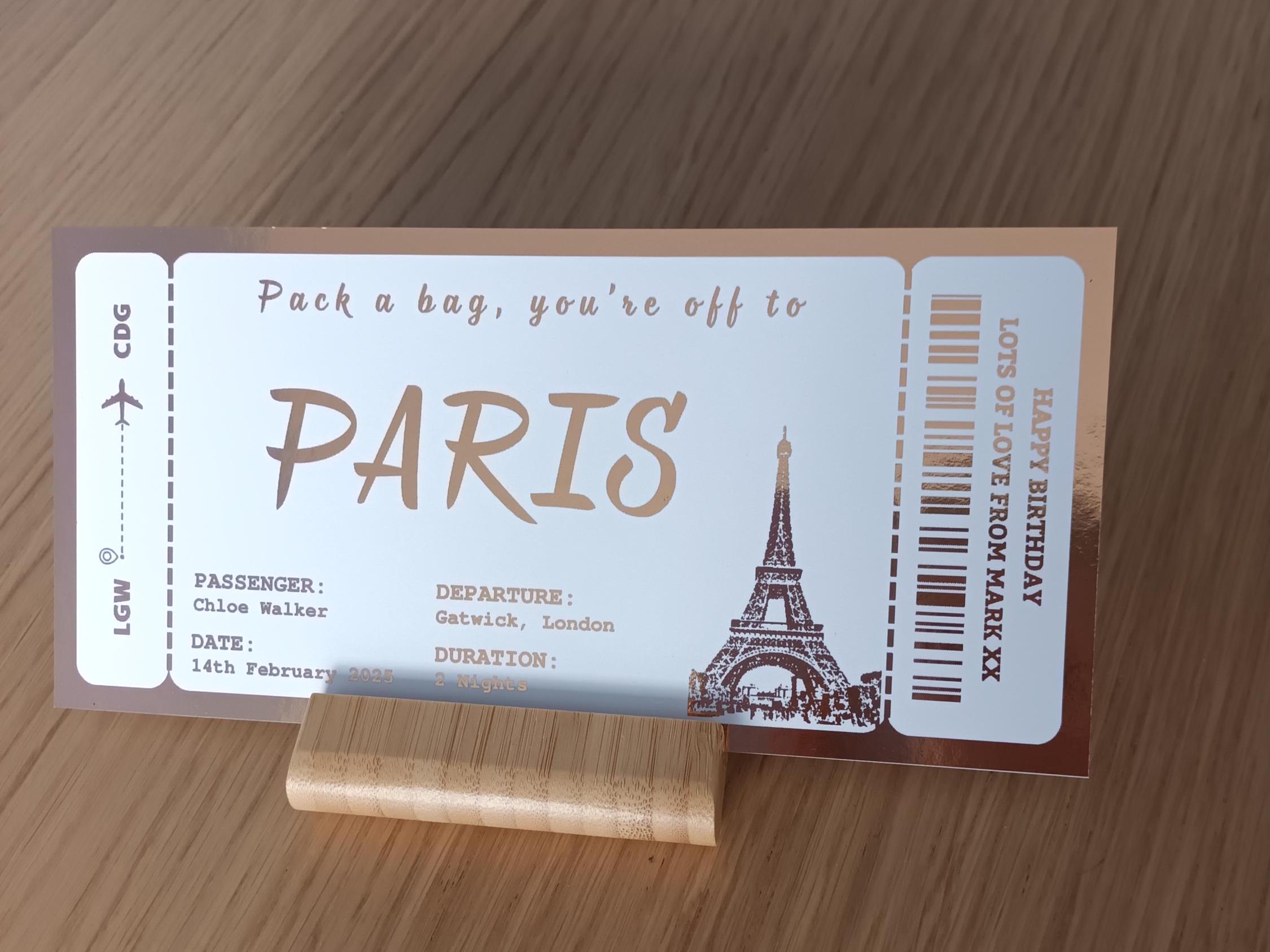 Paris Trip Reveal Ticket: Custom Foil Boarding Pass Gift - Etsy UK