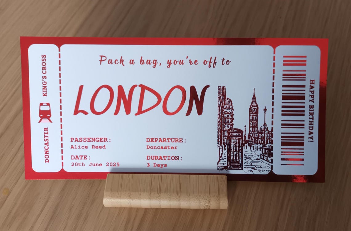 Personalised London Trip Foil Ticket: Holiday Reveal Keepsake Voucher ...