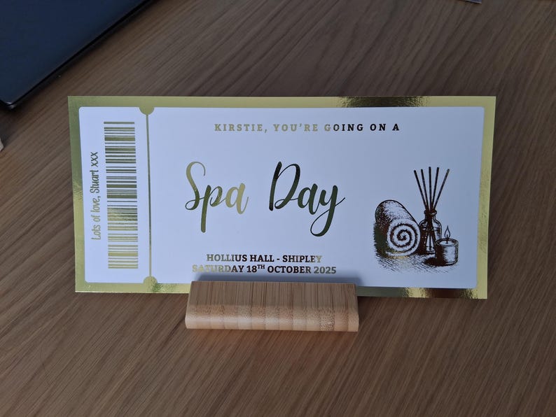 Personalised Foil Spa Day Gift Ticket: Spa Break Voucher Keepsake - Etsy UK