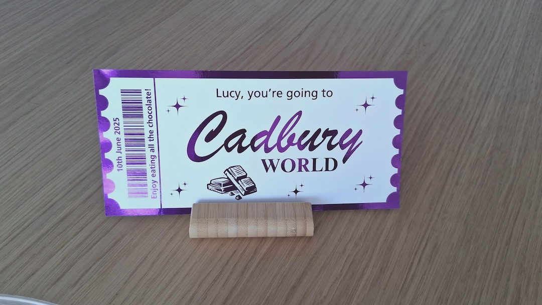 Personalised Cadbury World Foiled Ticket: Keepsake Trip Reveal Voucher ...
