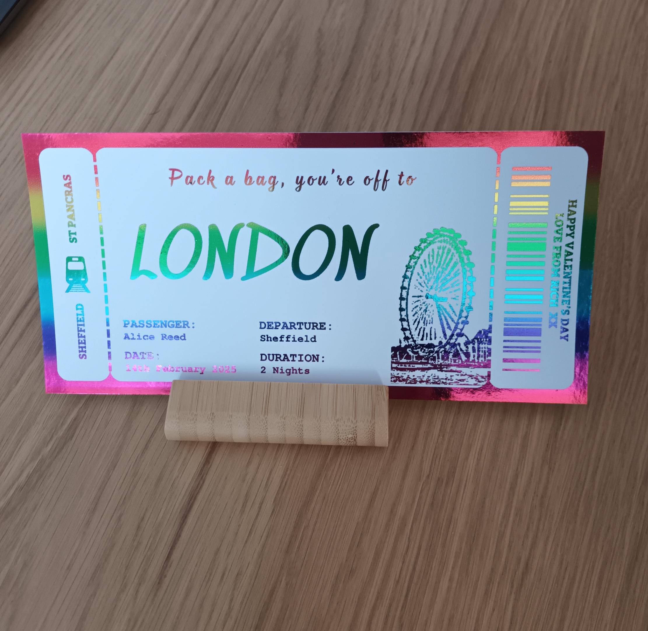 Personalised London Trip Foil Ticket: Holiday Reveal Keepsake Voucher ...
