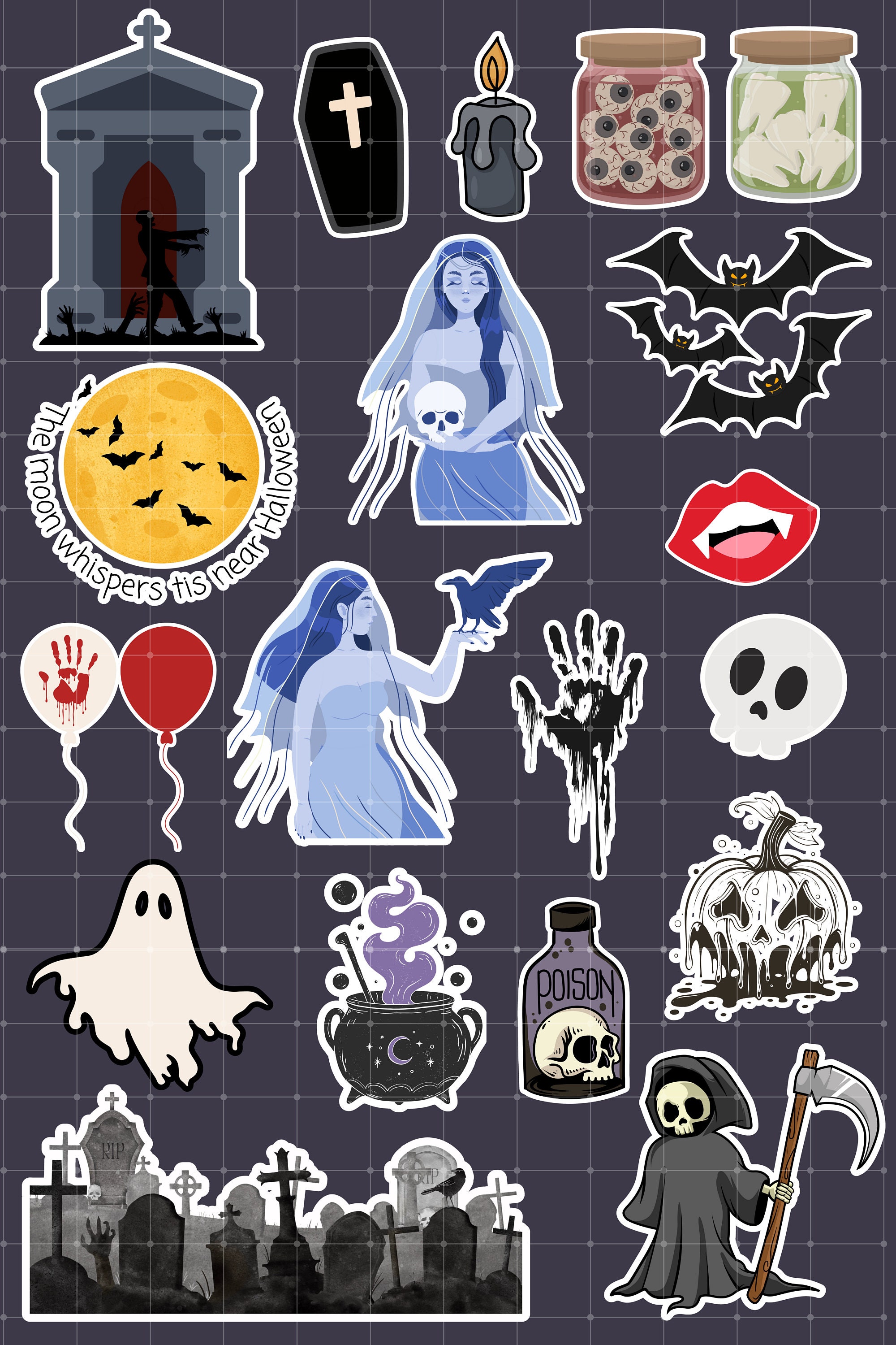 Spooky Halloween Digital Stickers for Planner, PNG Bundle, Digital ...