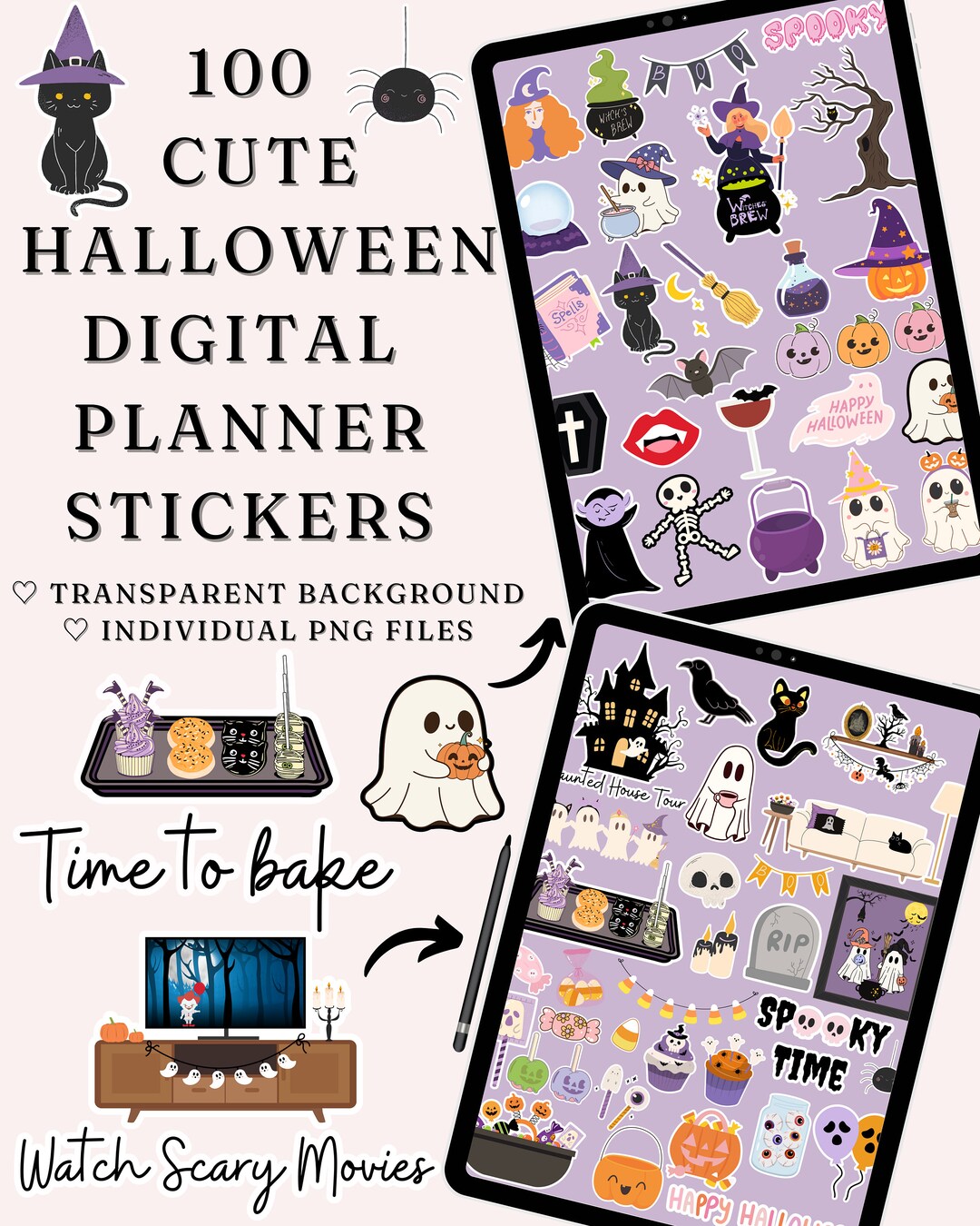 Cute Halloween Digital Planner Stickers, PNG Bundle (instant Download ...