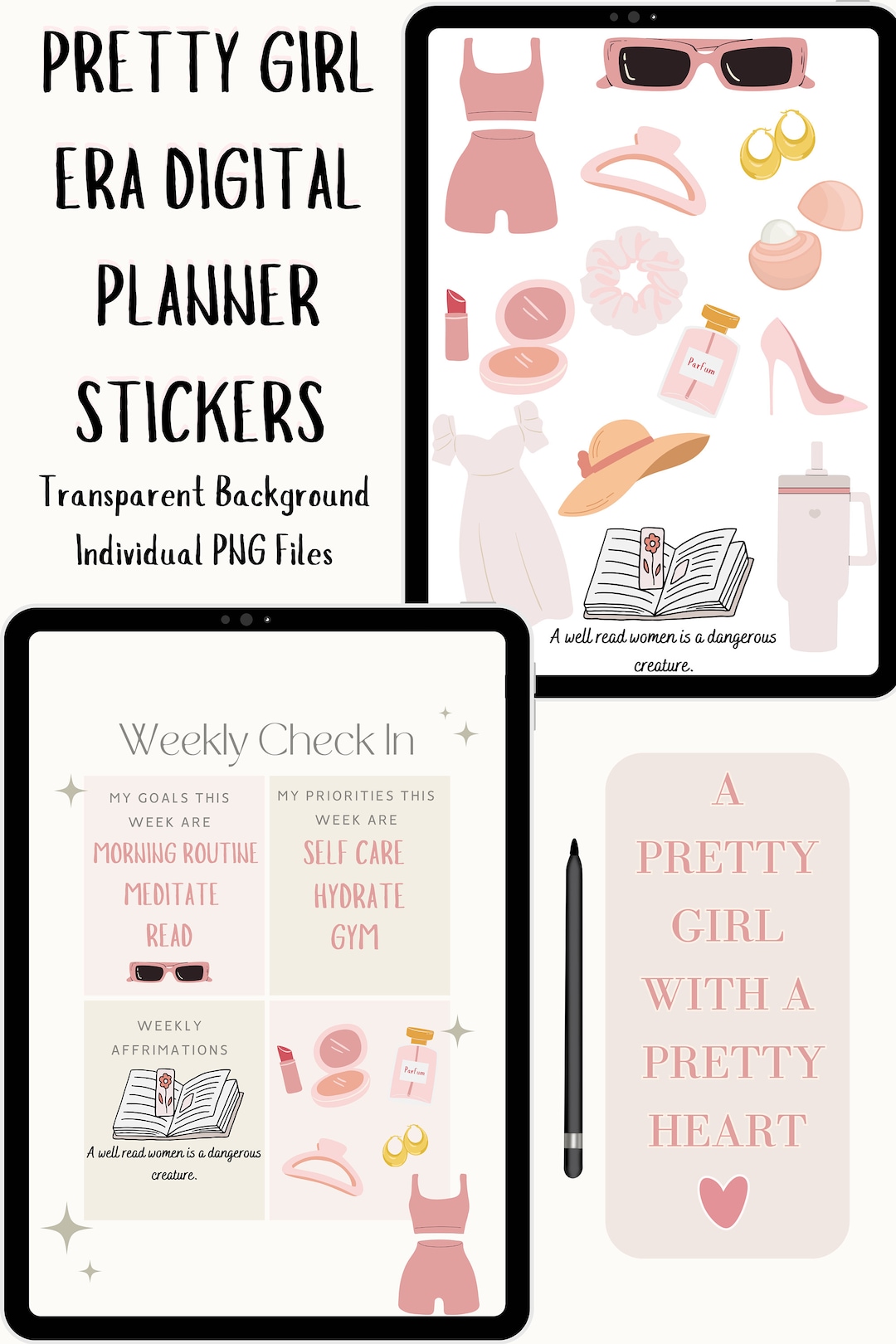 Pretty Girl Era Stickers for Planner, PNG Bundle, Digital Planner ...