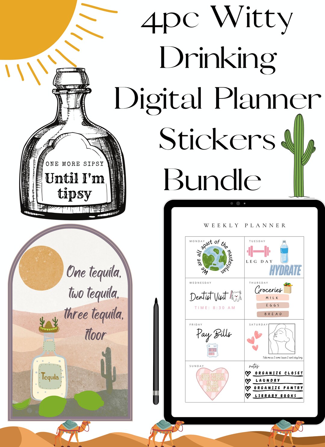 Witty Drinking Stickers, PNG Digital Planner Stickers, PNG Digital ...