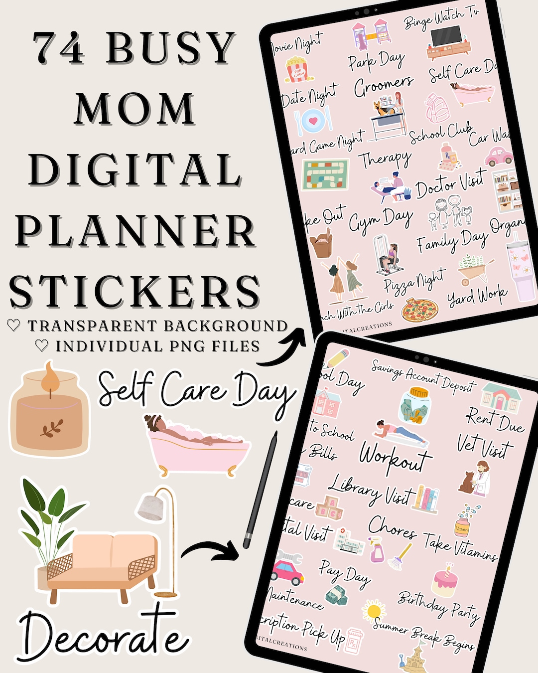 Busy Mom Stickers for Planner, PNG Bundle, 2025 Planner Stickers ...