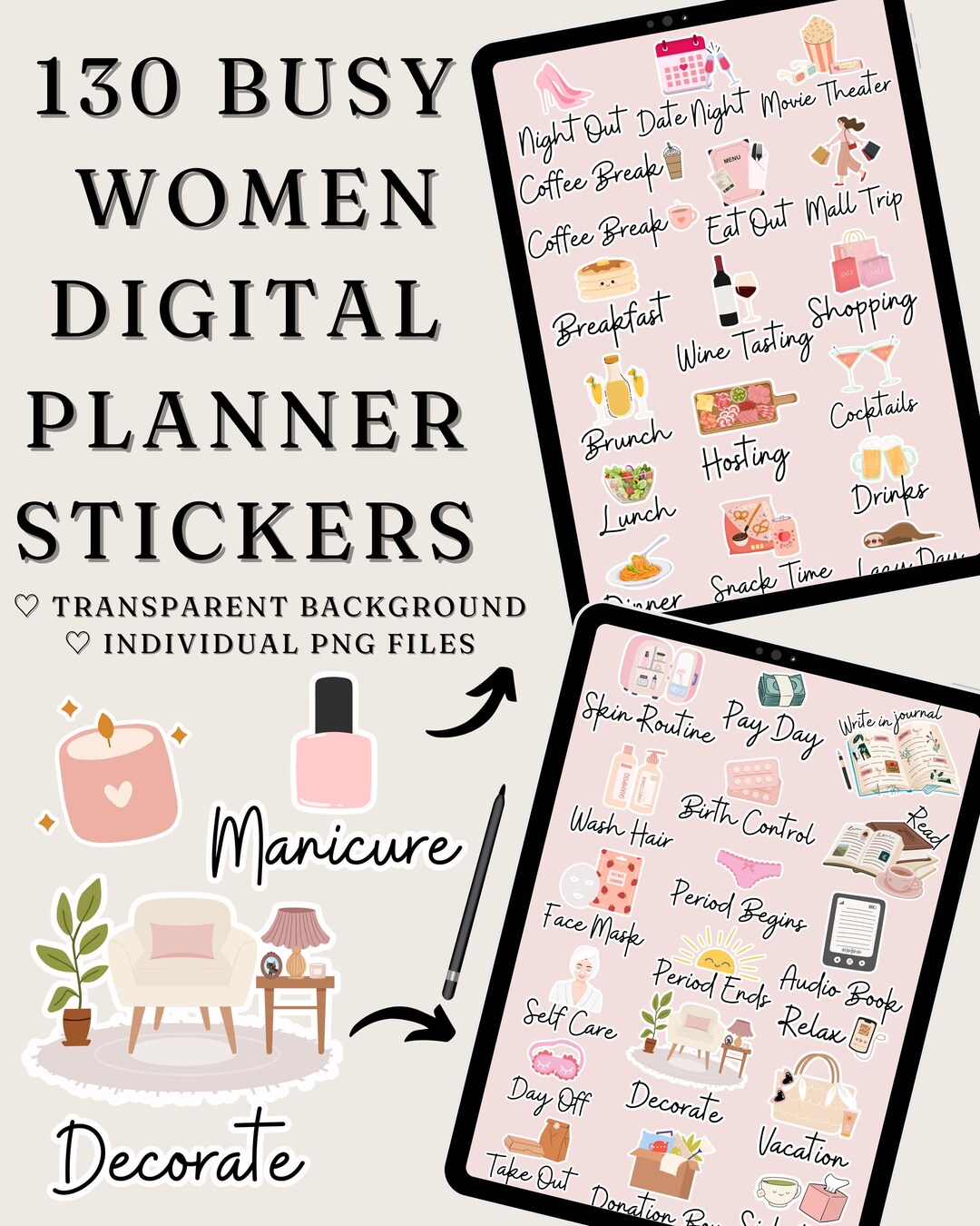 Busy Women Digital Stickers for Planner, PNG Bundle, Digital Planner ...