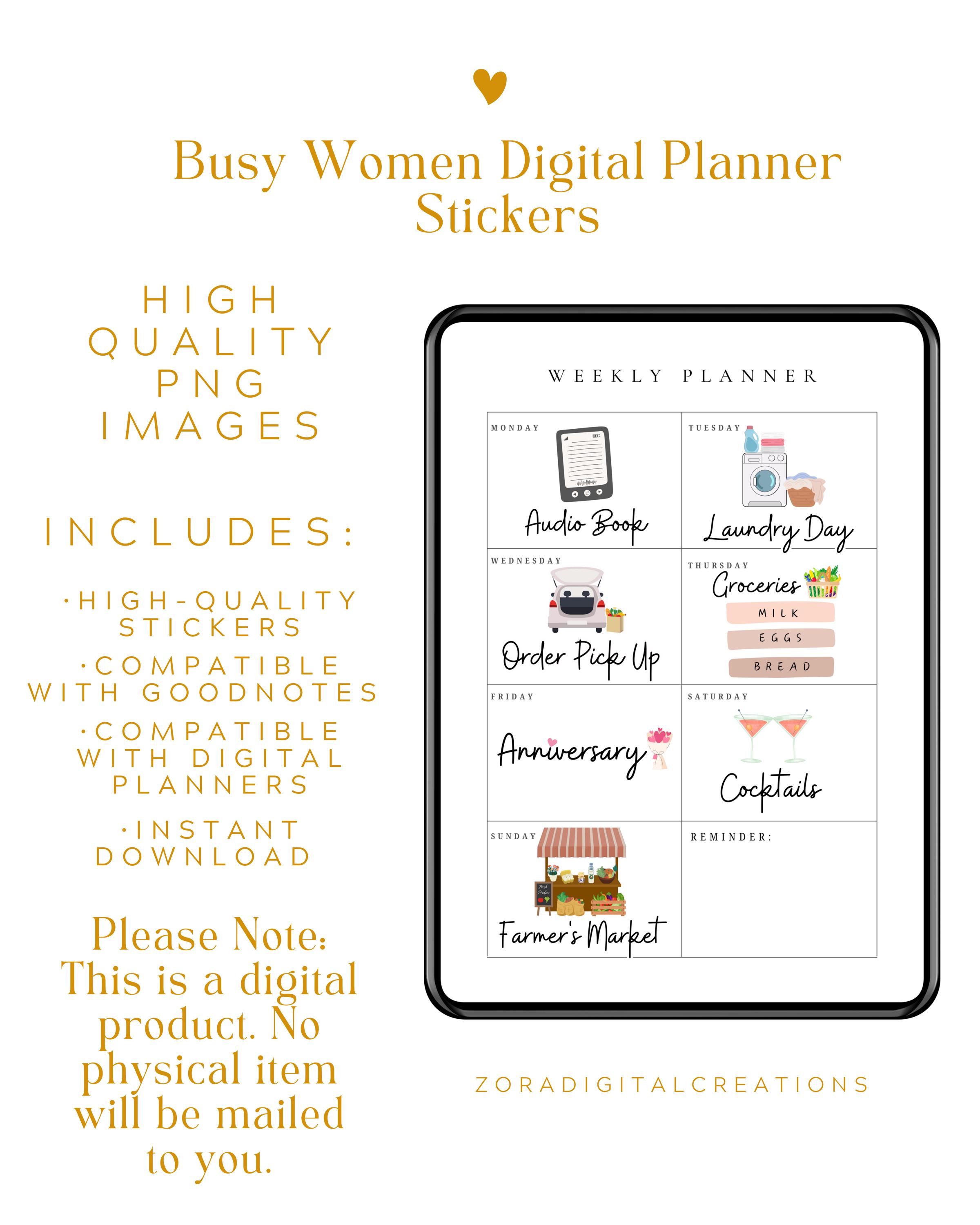 Busy Women Digital Stickers for Planner, PNG Bundle, Digital Planner ...