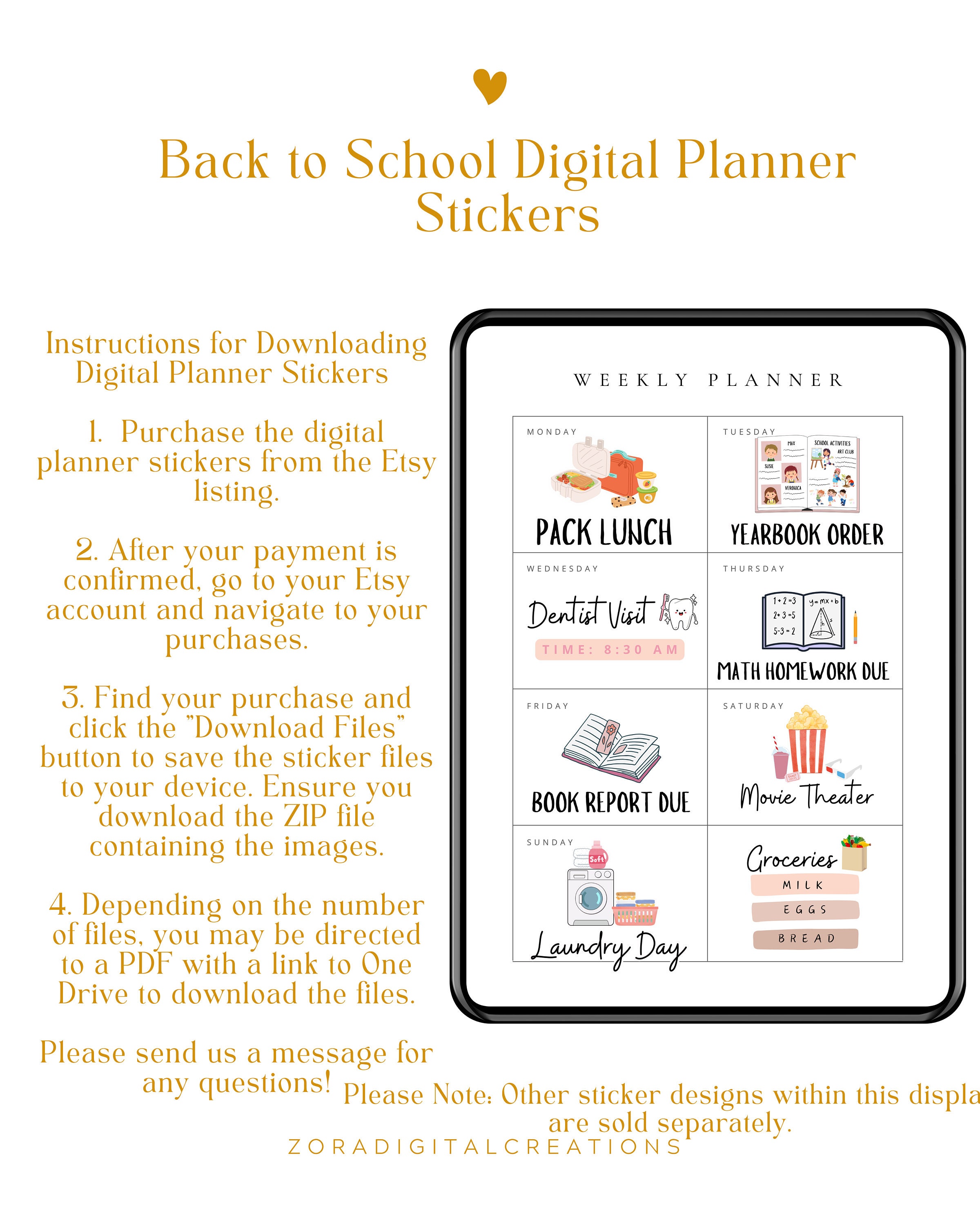 Back to School Stickers for Planner, Stickers Bundle, Digital Planner ...