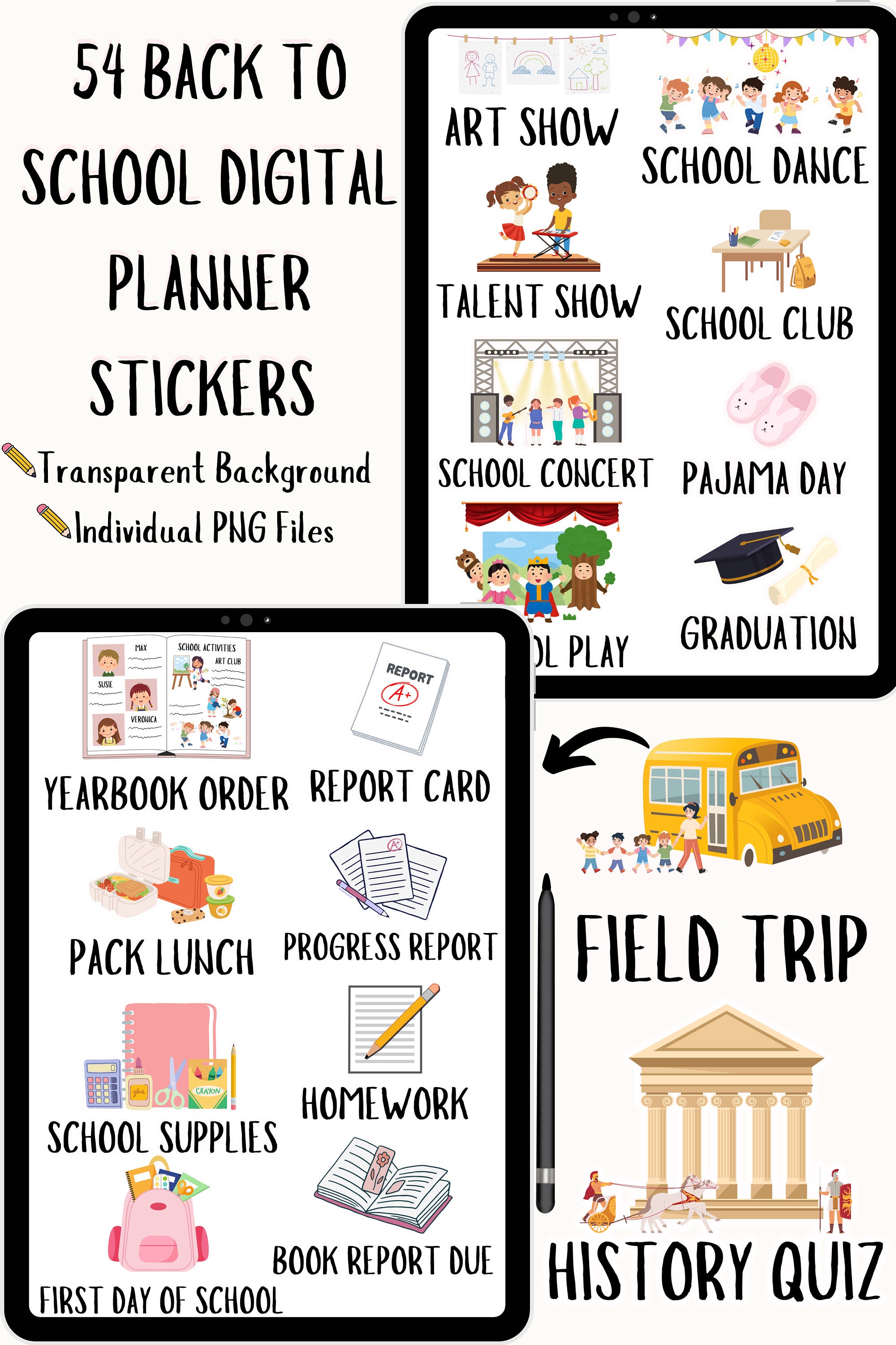 Back to School Stickers for Planner, Stickers Bundle, Digital Planner ...