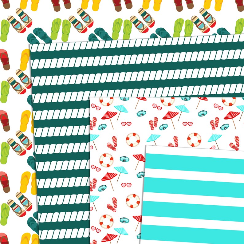 Lake Day - Fishing, Swimming, Camp Fire, 36 Digital Paper Pack, Sand ...