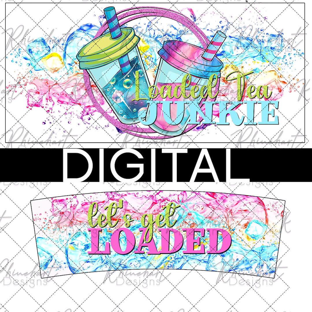 Loaded Tea Junkie 40 Oz Tumbler Template, Ice Cubes, Splash, Pink, Blue ...