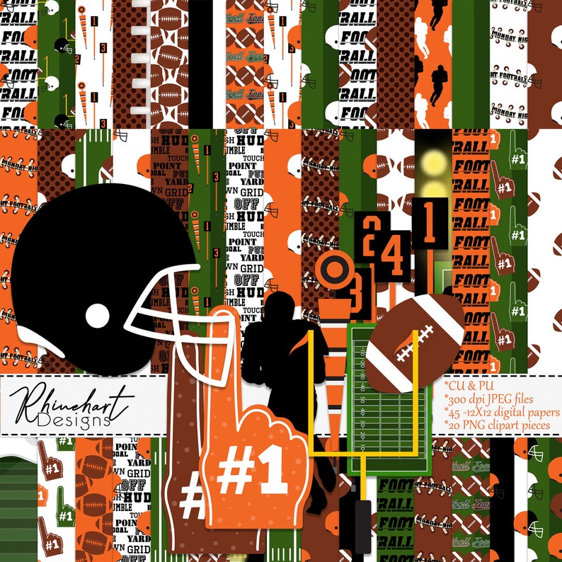 45 American Football Sports Digital Papers and 20 Clip Art Items ...