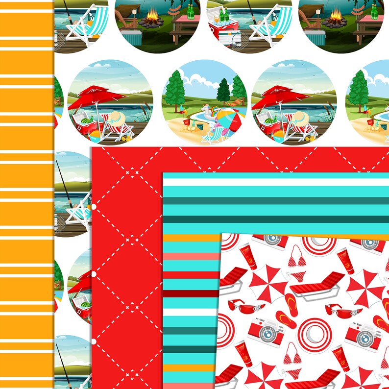 Lake Day Fishing Swimming Camp Fire 36 Digital Paper | Etsy