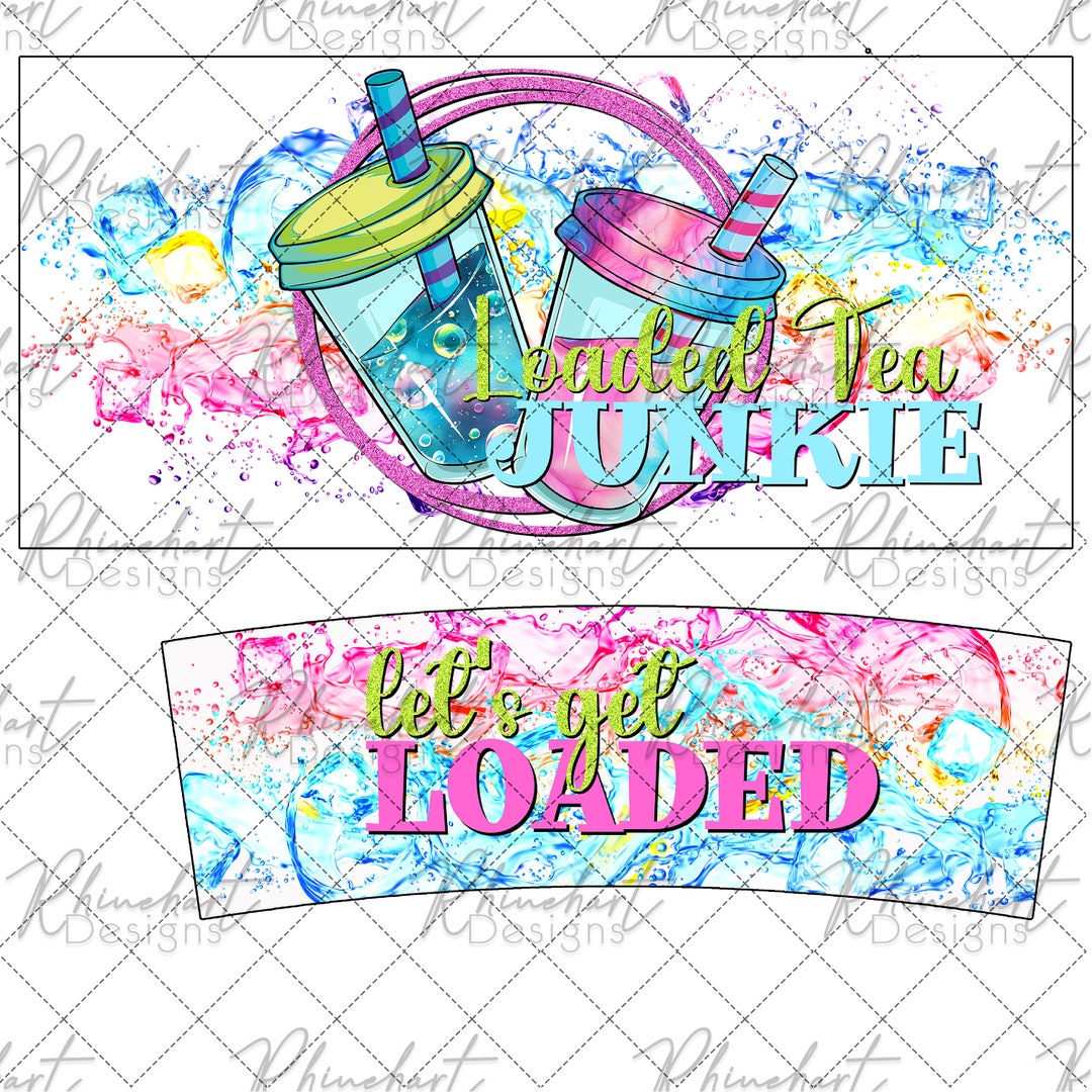 Loaded Tea Junkie 40 Oz Tumbler Template, Ice Cubes, Splash, Pink, Blue ...