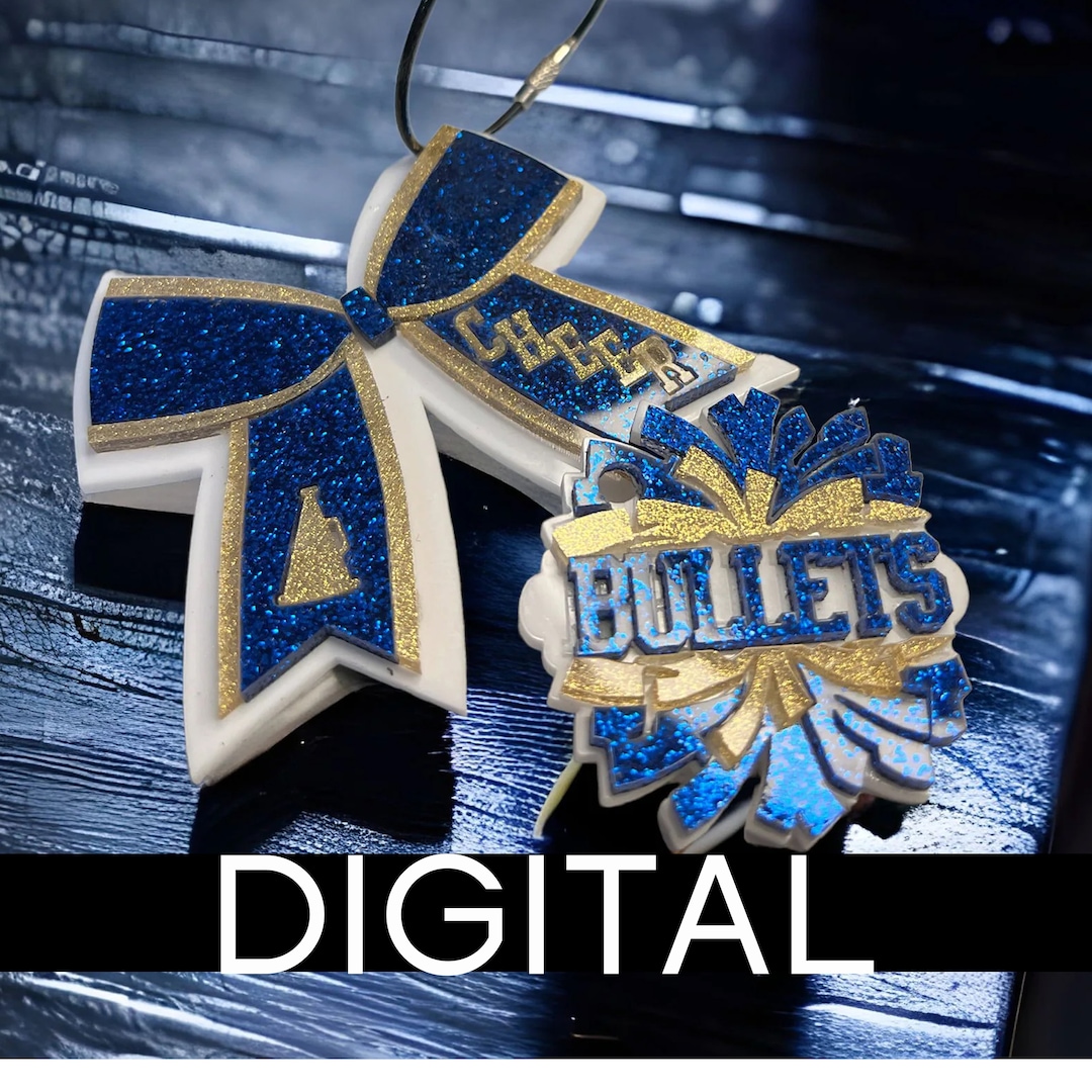 Cheer Bow and Pom Bag Tag - Key Chain - Christmas Ornament - Laser Cut ...