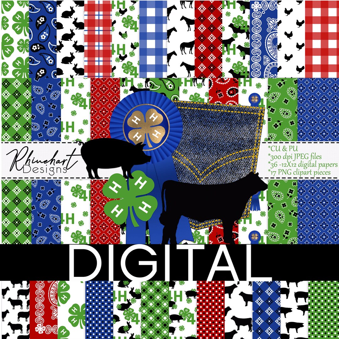 4H Livestock Show, County Fair, 36 Digital Paper Pack, Commercial and ...