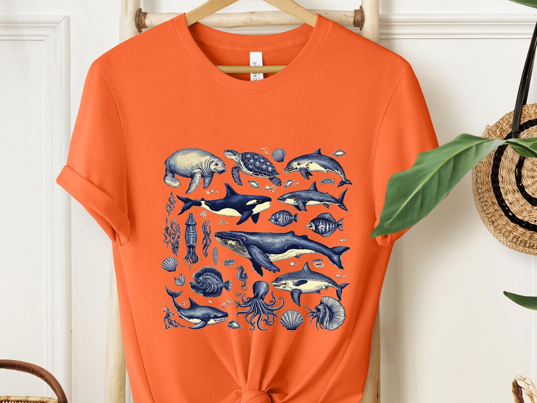 Retro Sea Animal Tshirt, Ocean Fish Shirt, Ocean Lover Gift, Whale ...