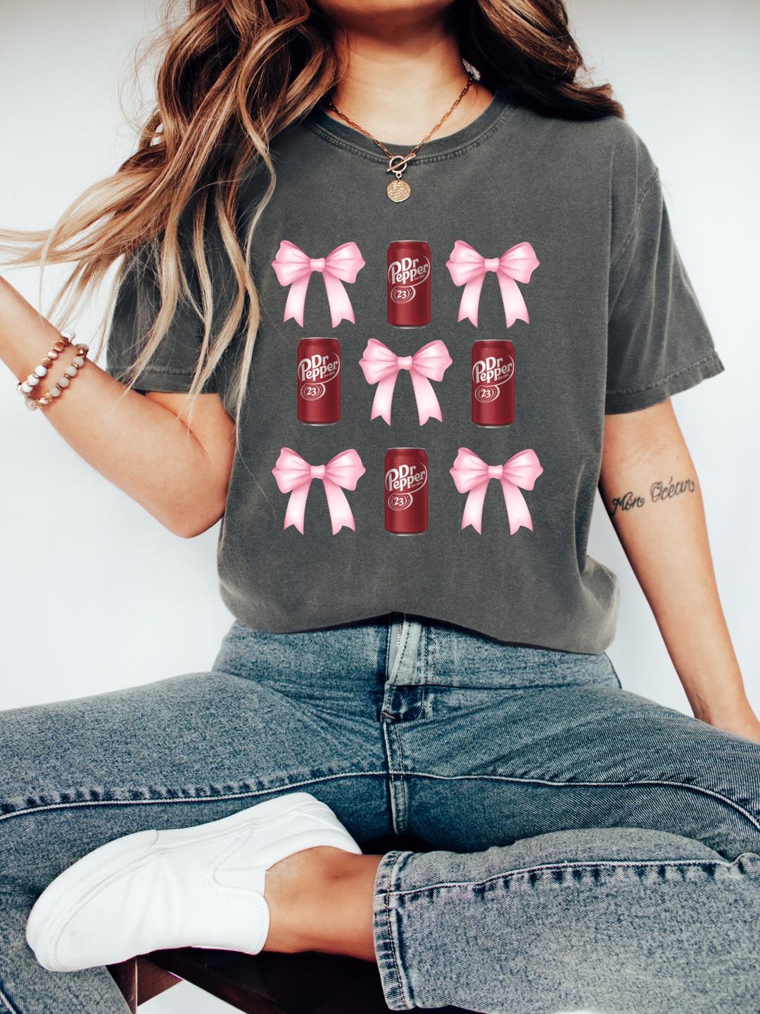 Comfort Colors®pink Bow Coquette Drpepper Sweatshirt,cute Pink Soda ...