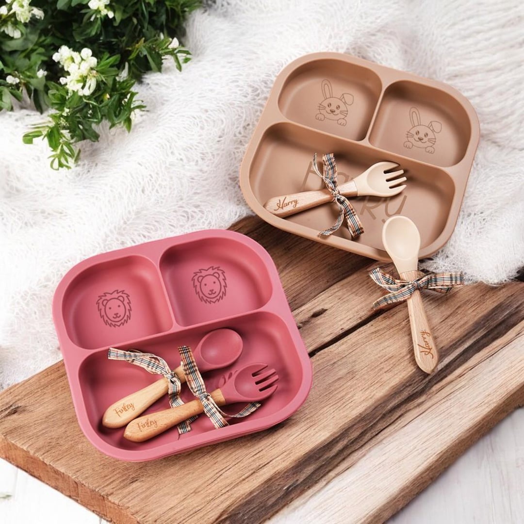 Personalized Silicone Baby Weaning Set, Custom Dinnerware Set, Kids ...