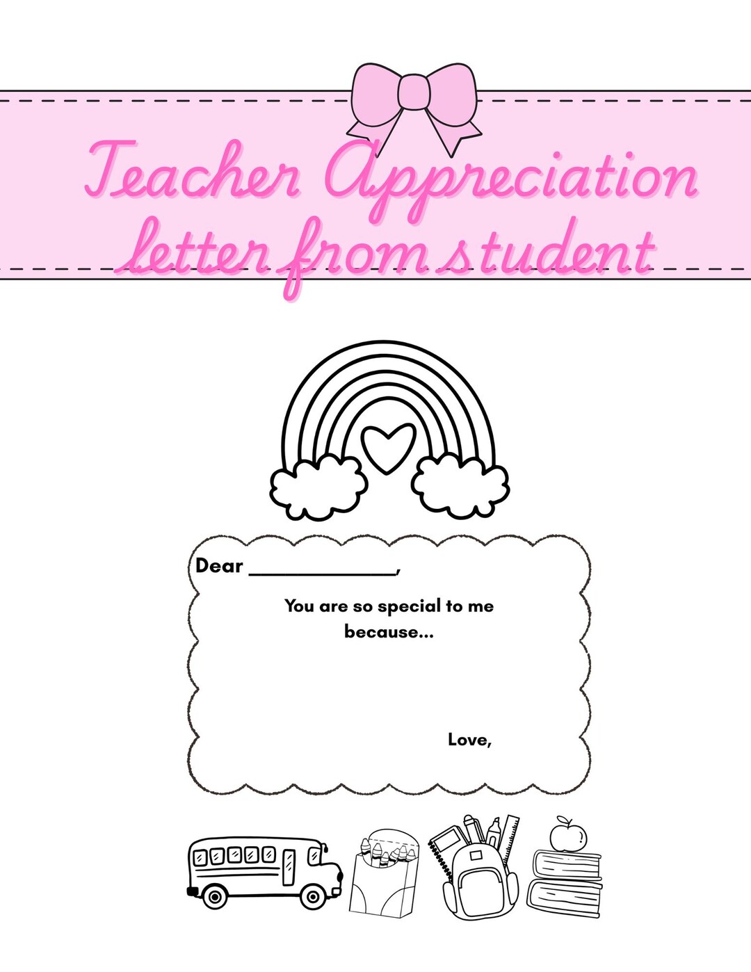 Teacher Appreciation Letter | Printable Student Gift for Teacher ...