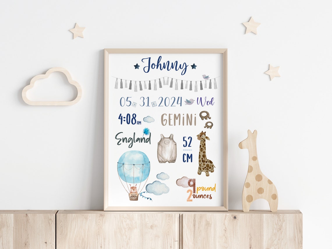 Baby Birth Status Poster Digital, Baby Birth Gift Digital, Baby Shower ...