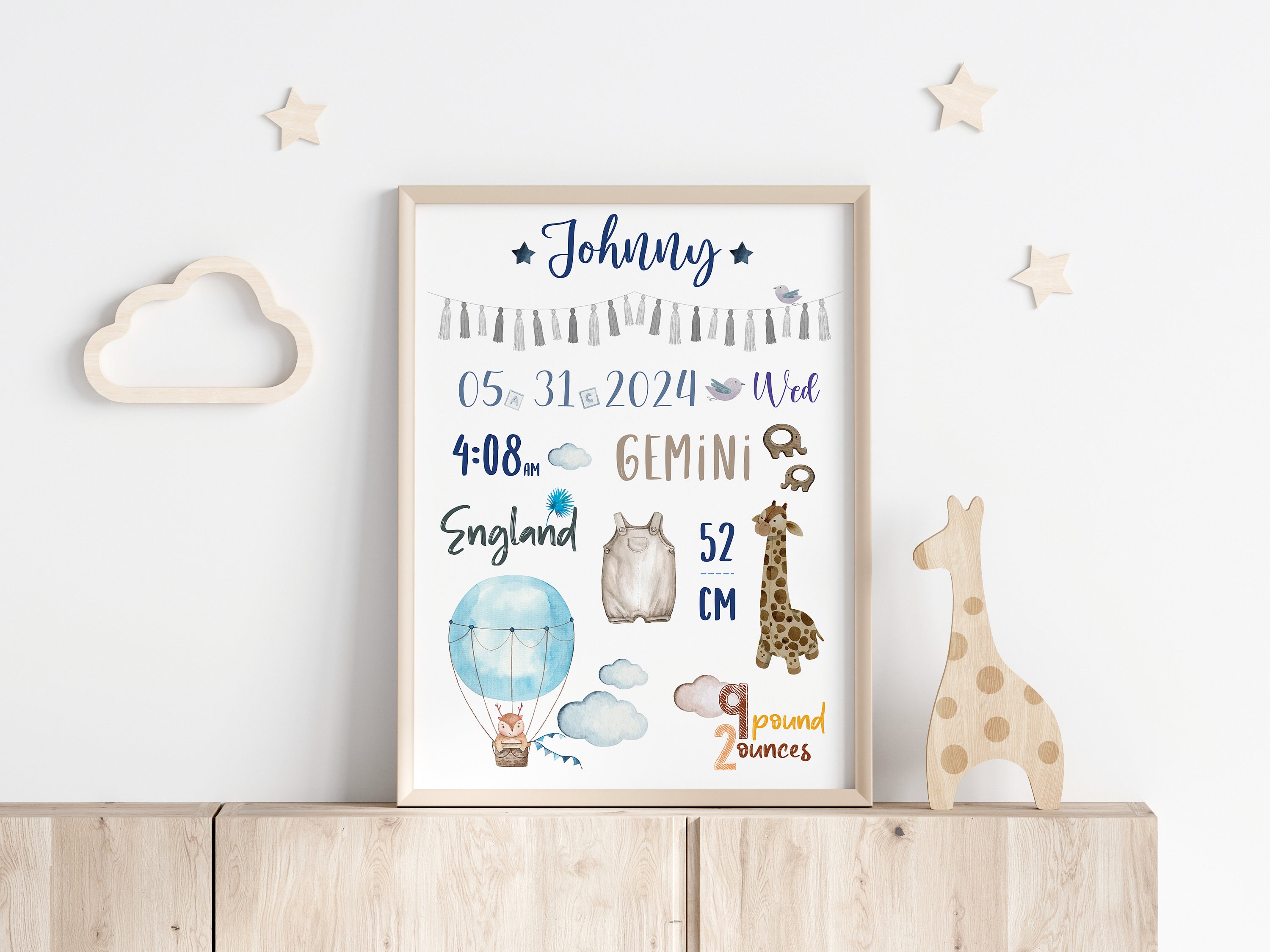Baby Birth Status Poster Digital, Baby Birth Gift Digital, Baby Shower ...