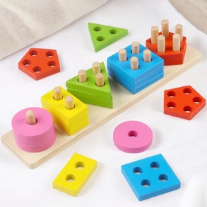 Wooden Educational Matching Kids Game - Sorting Blocks Geometric ...