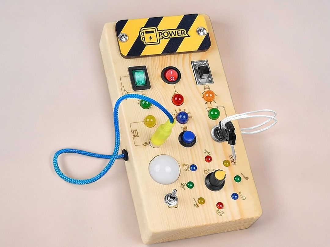 Wooden Sensory Board - LED Light Switch Activity Toy - Travel Learning ...