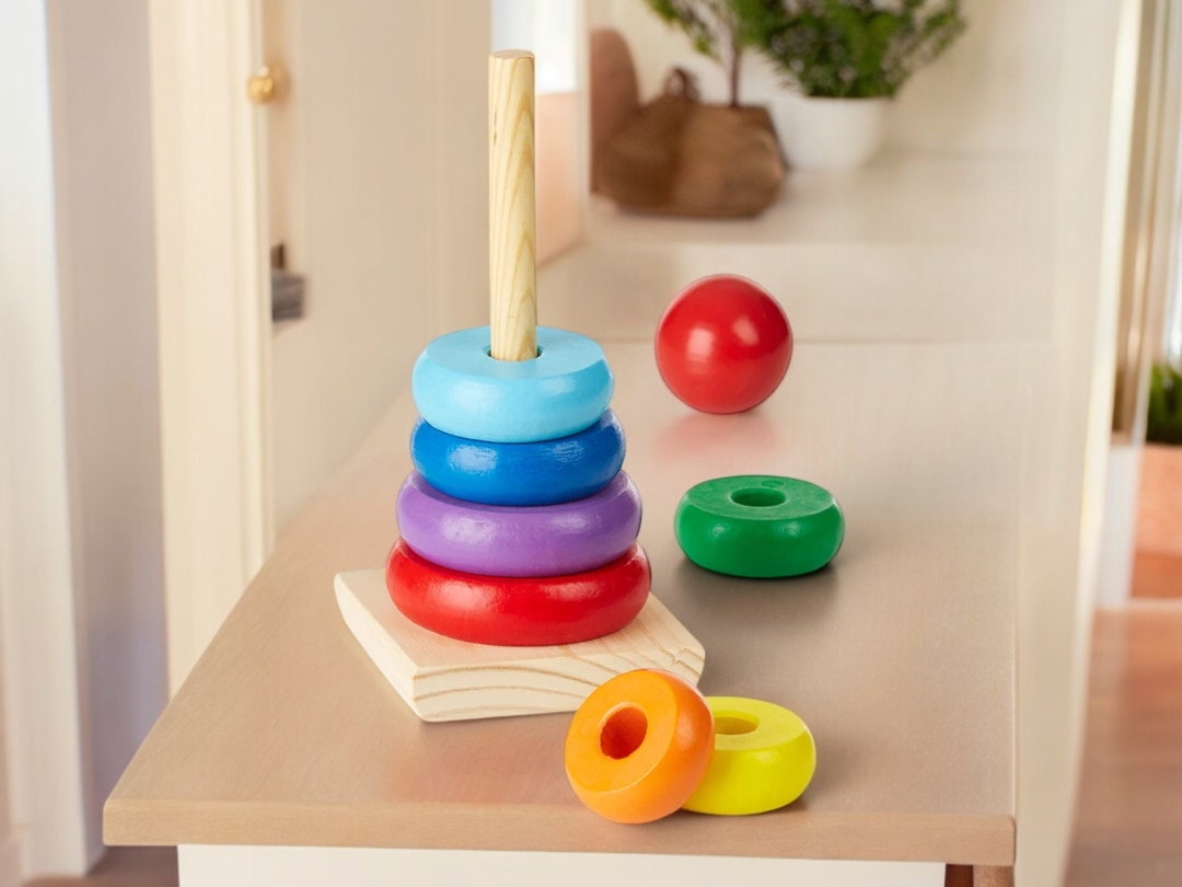 Rainbow Stacking Rings - Wooden Educational Tower Blocks - Shape ...