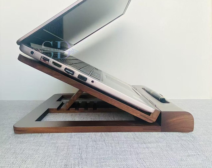 Walnut Vertical Laptop Stand, Vertical Laptop Stand, Walnut Laptop ...