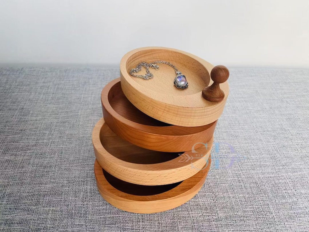 4 Layer Cherry Wood Swivel Organizer, Oval Jewelry Box, Jewelry Display ...