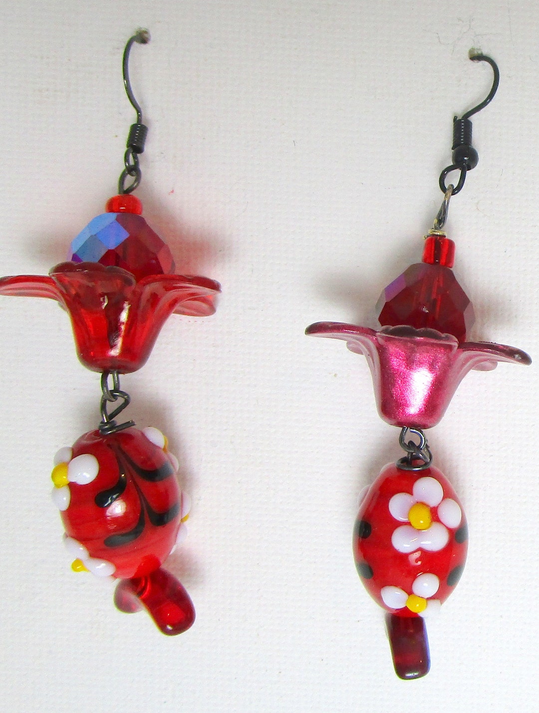 Rhiannon, Red Handmade Glass Beads, Flowers, Dynamic, Contemporary - Etsy