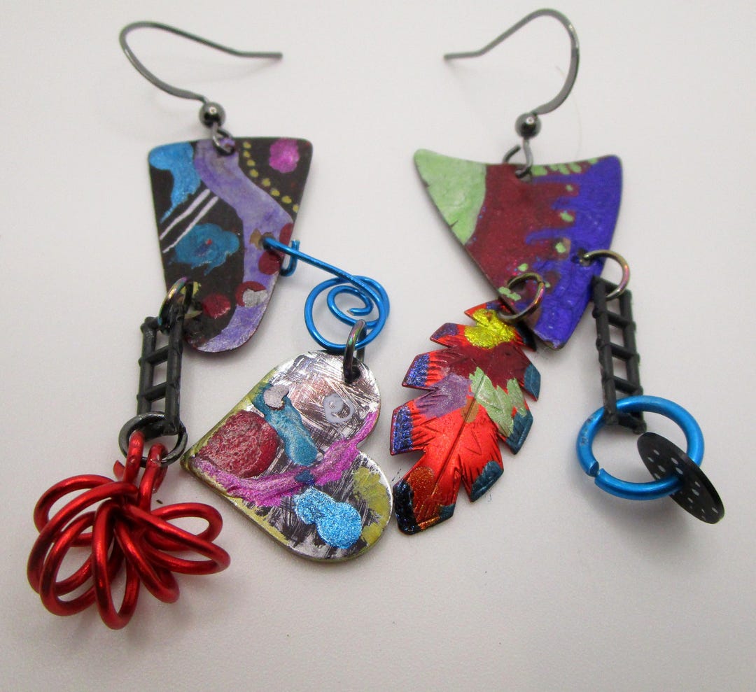Jolene, Unmatched Handpainted Charms, Hearts, Spirals, Asymmetrical ...