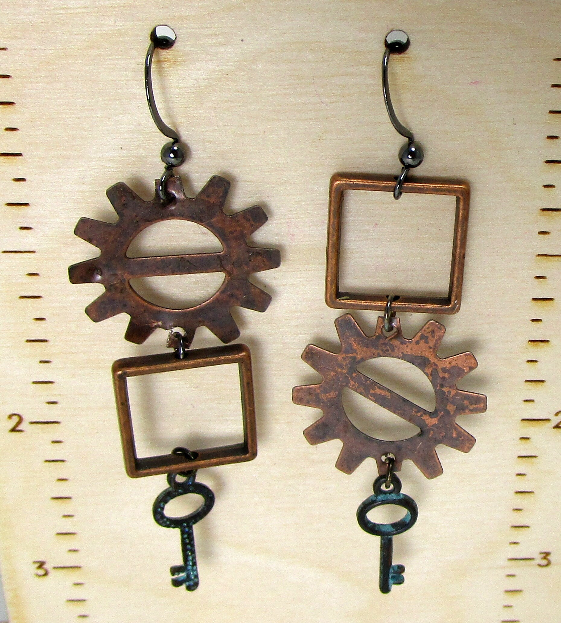 Kayli, Copper Gears, Squares, Keys, Asymmetrical, Unmatched - Etsy