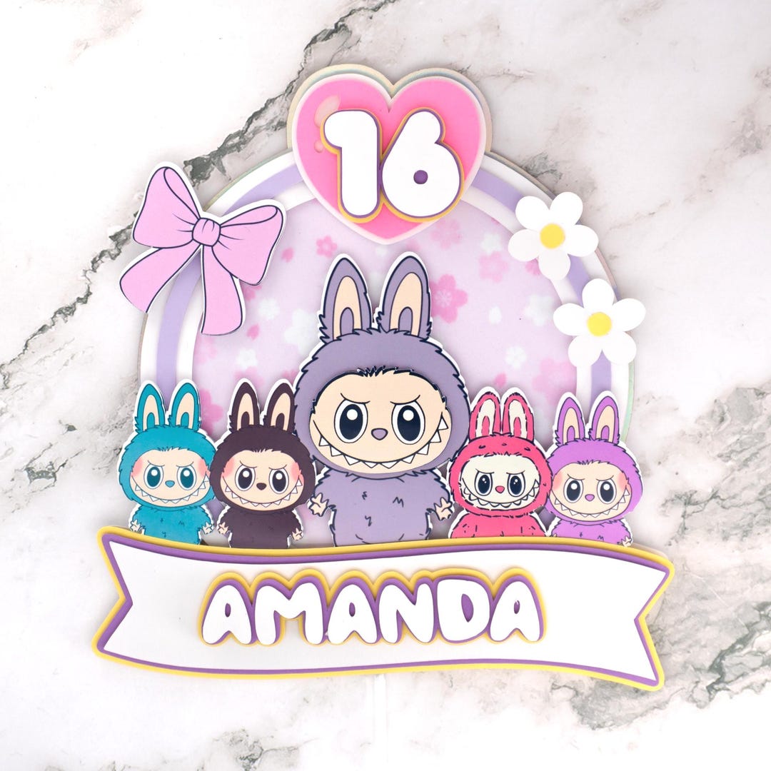 Cute Labu Monster Cake Topper - Custom Name & Age - 3D Party Decoration ...