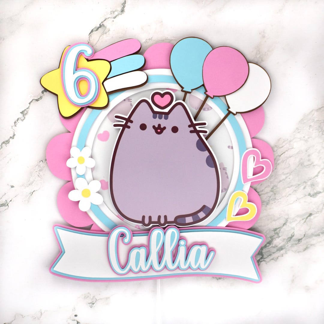 Pusheen Cat Cake Topper - Custom Name & Age - Kawaii Birthday Decor ...